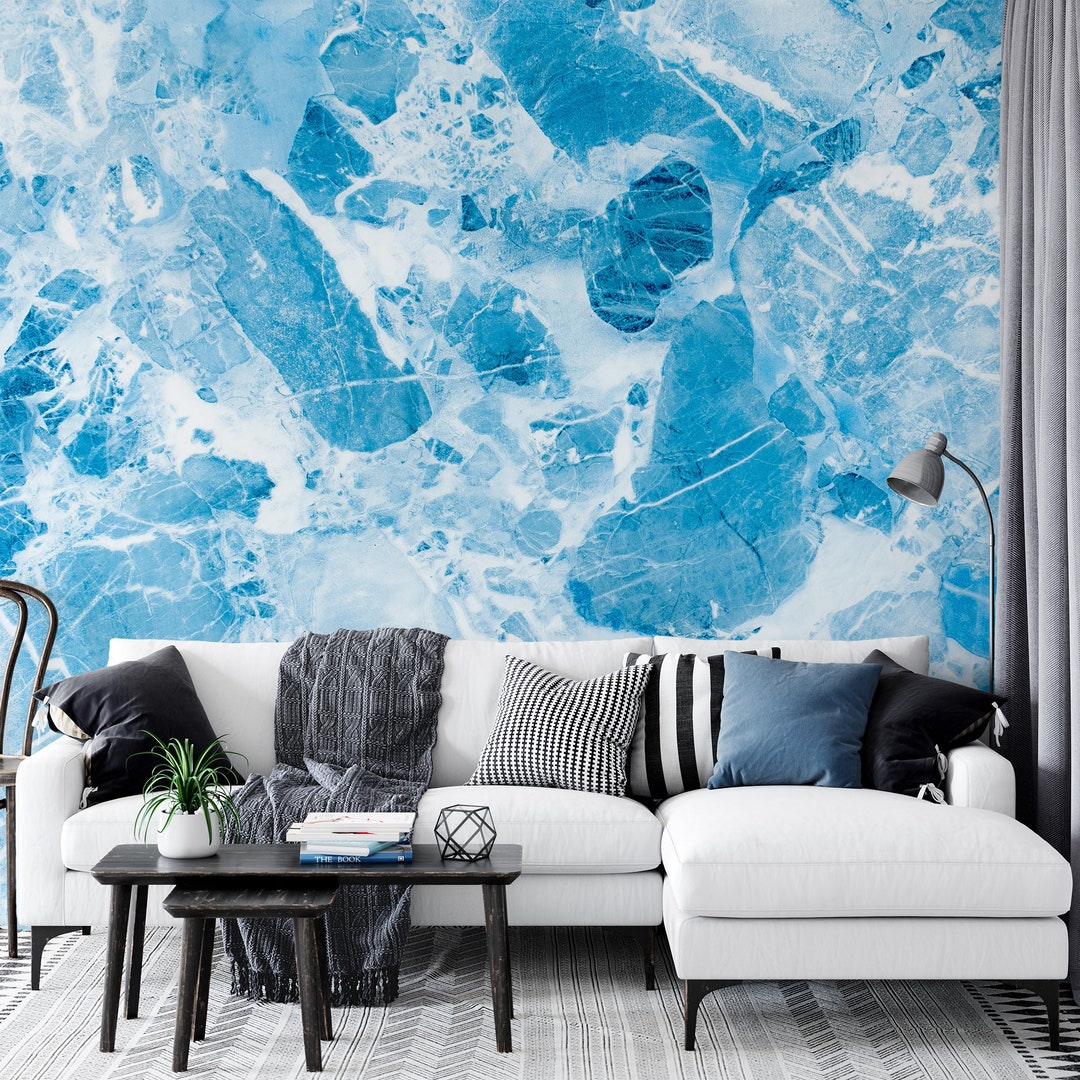 Blue Marble Wallpaper With Sky Marble, Wall Mural, Removable, Self ...