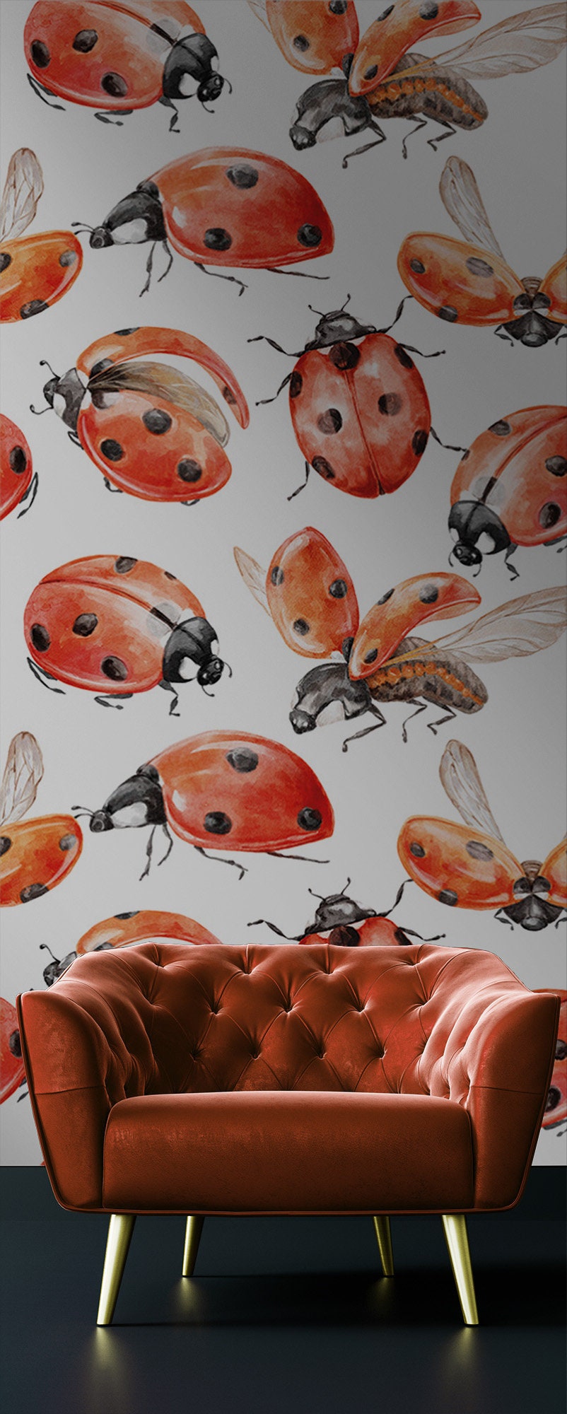 Wallpaper With Ladybird, Animal Pattern, Watercolor Wall Mural, Self ...