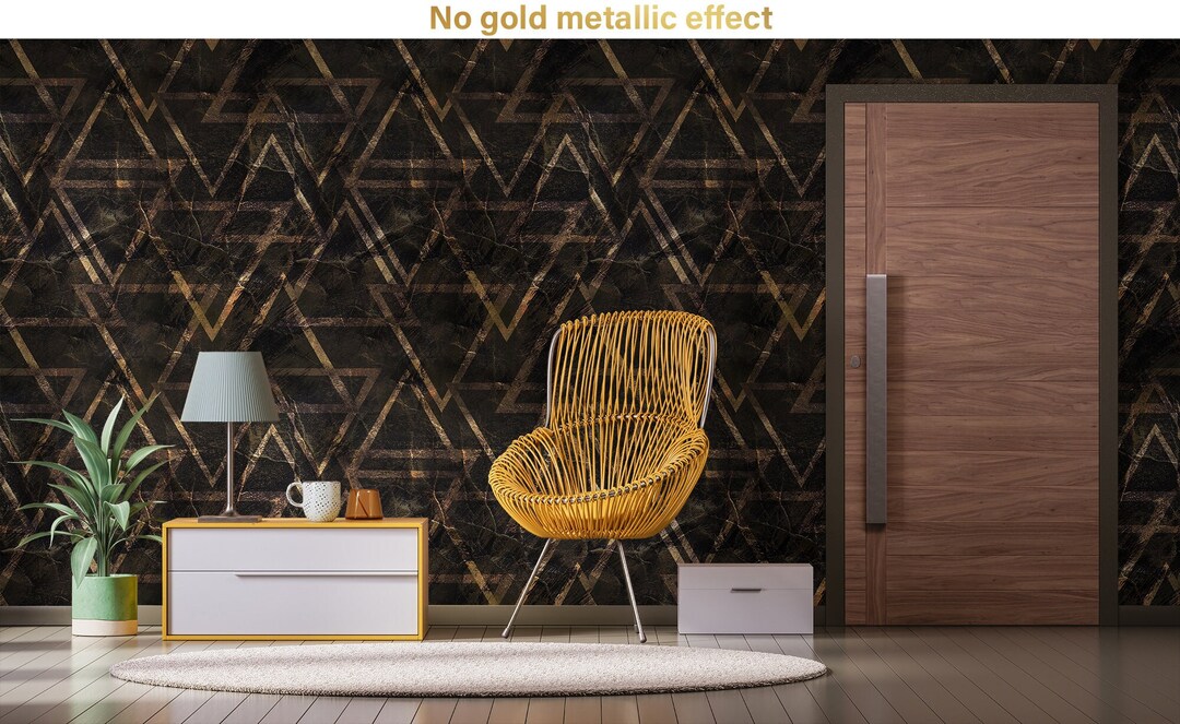 Luxury Dark and Matte Gold Wallpaper, Geometric Wall Mural, Removable ...