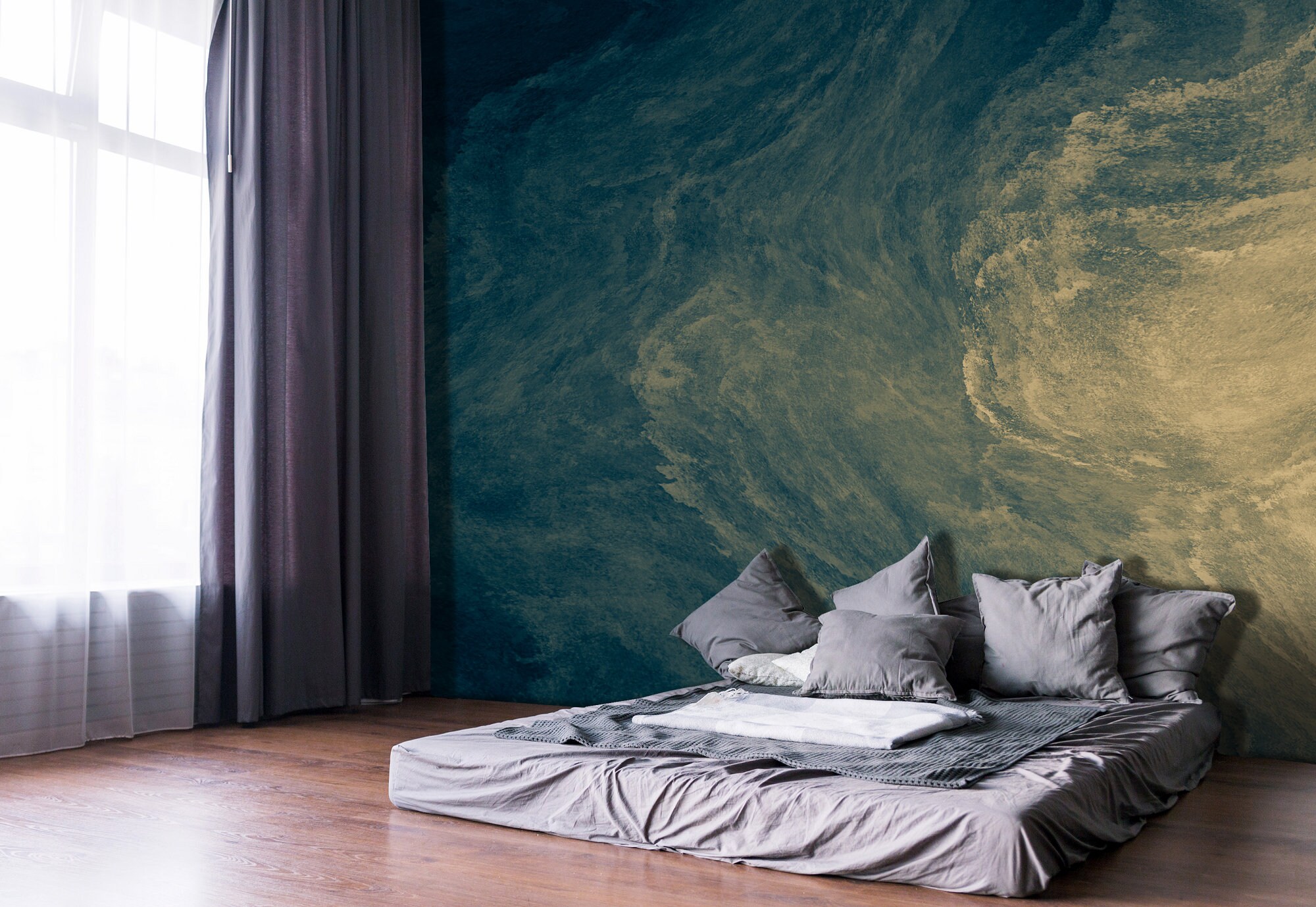 Abstract Paint Wallpaper Deep Blue and Yellow Color Pattern - Etsy