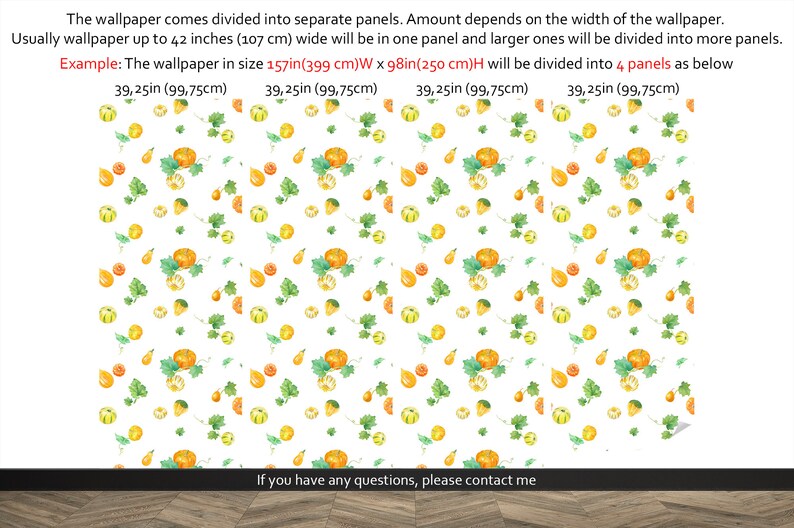 Watercolor Wallpaper, Colorful Pumpkin Pattern, Wall Mural, Self ...