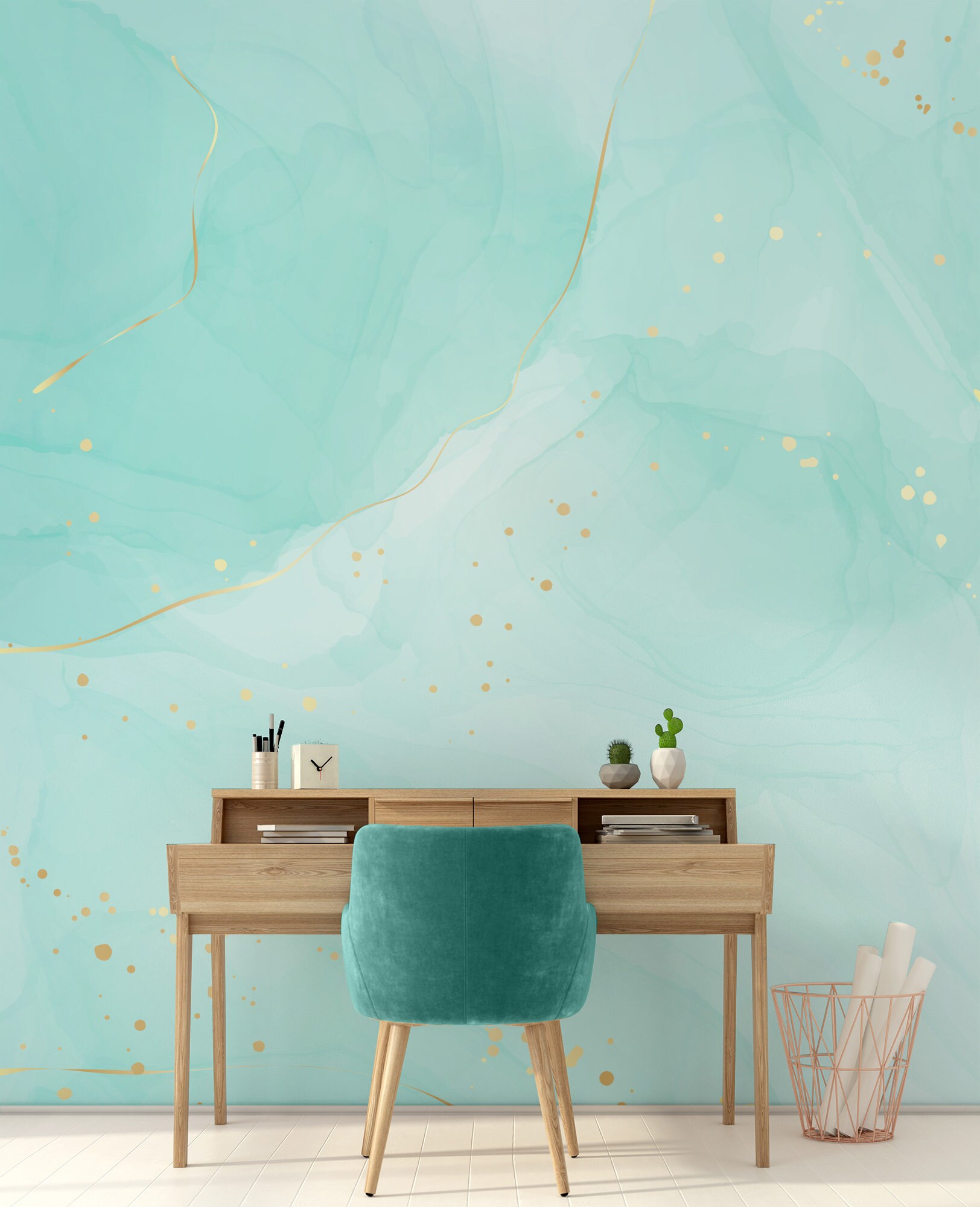 Pastel Wallpaper Watercolor Matte Turquoise Marble Wall - Etsy