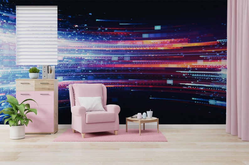 Abstract Wallpaper in Modern Led Light Style, Wall Mural, Removable ...