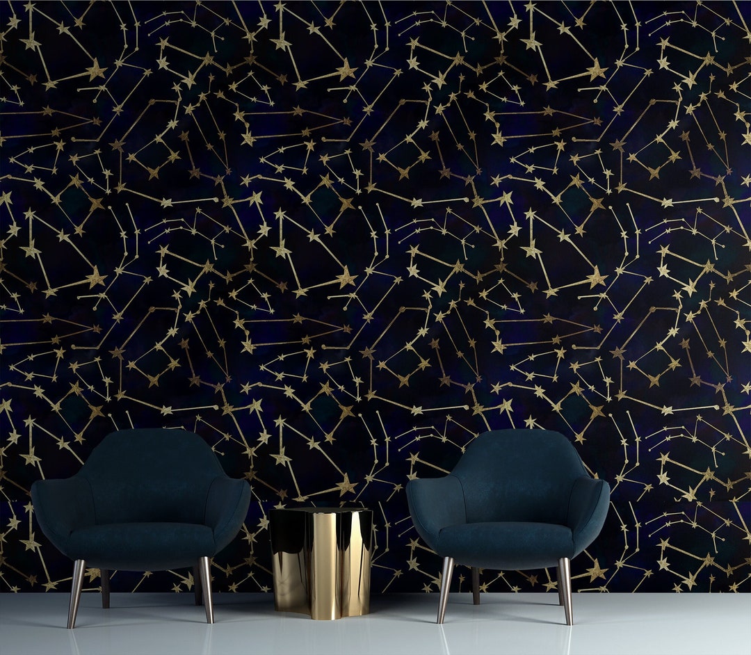 Star Wallpaper With Constellations, Night Sky, Wall Mural, Removable ...