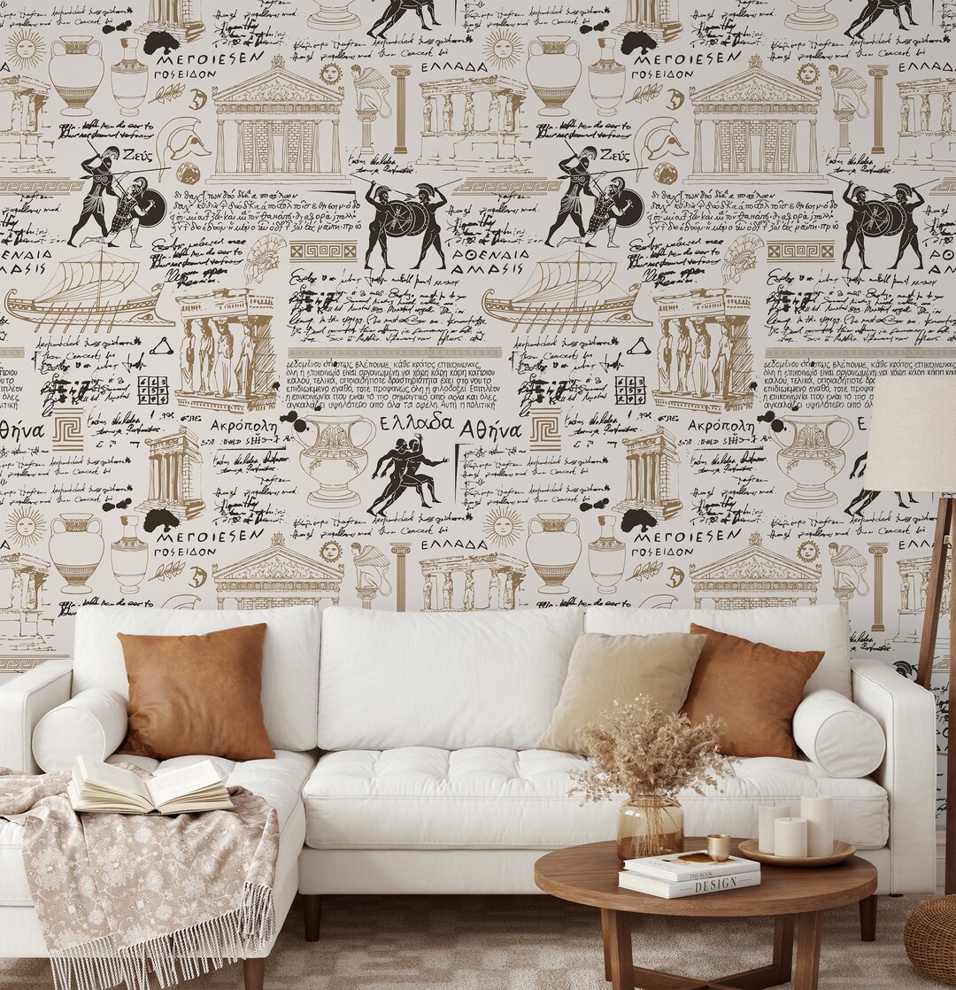 Ancient Greece Wallpaper, Retro Style, Wall Mural, Removable, Self ...