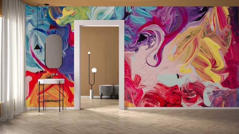 Colorful Modern Art Wallpaper, Wall Mural, Removable Wallpaper, Self ...