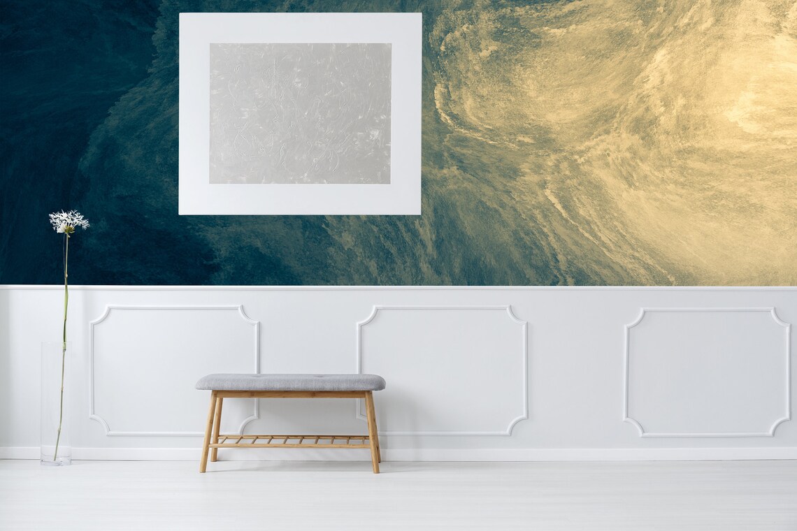 Abstract Paint Wallpaper Deep Blue and Yellow Color Pattern - Etsy