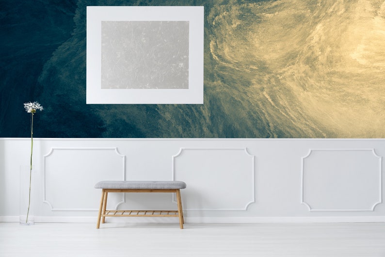 Abstract Paint Wallpaper Deep Blue and Yellow Color Pattern - Etsy