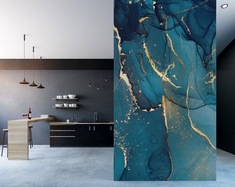 Watercolor Blue Marble Wallpaper Abstract Turquoise Matte - Etsy