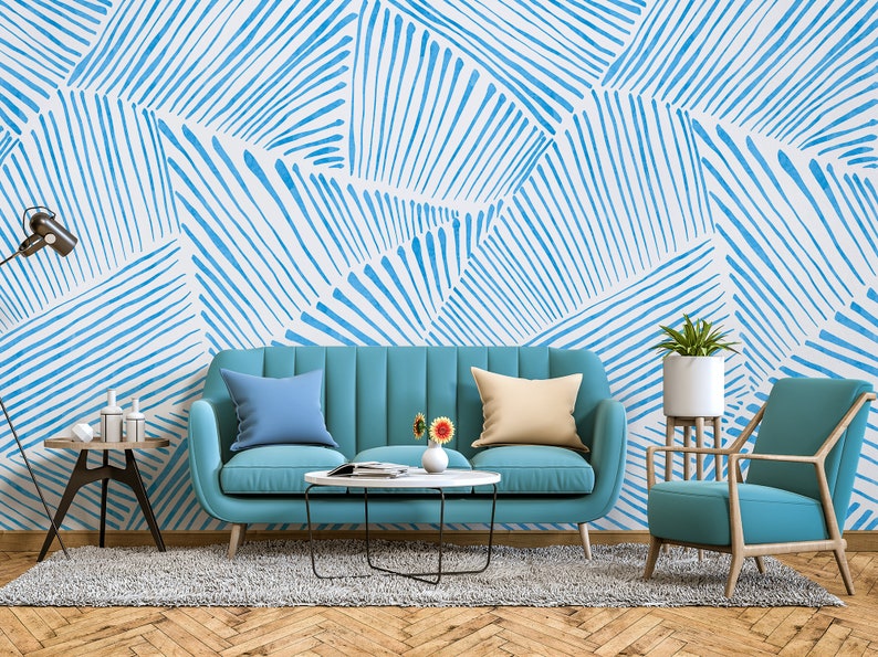 Abstract Line Wallpaper With Watercolor Stripes Wall Mural - Etsy
