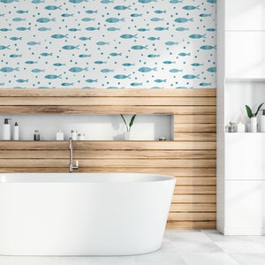 Blue Watercolor Fish Wallpaper, Wall Mural, Self Adhesive (peel and ...
