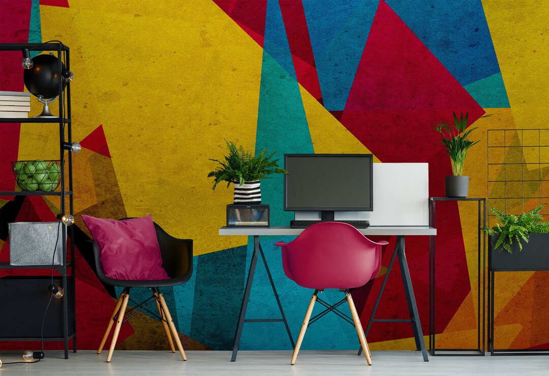 Geometric Colorful Wallpaper, Abstract Triangles, Wall Mural, Removable ...