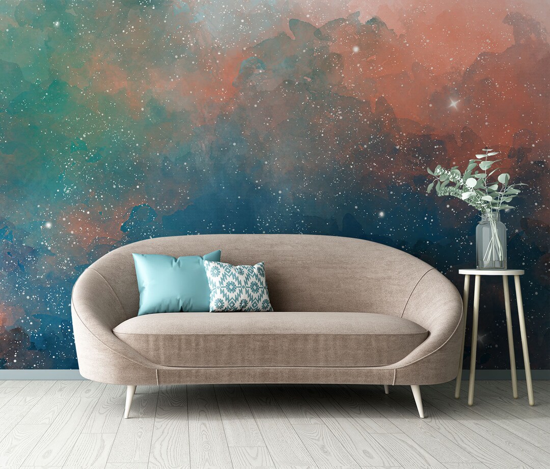 Colorful Pastel Watercolor Space Wallpaper, Wall Mural, Removable ...