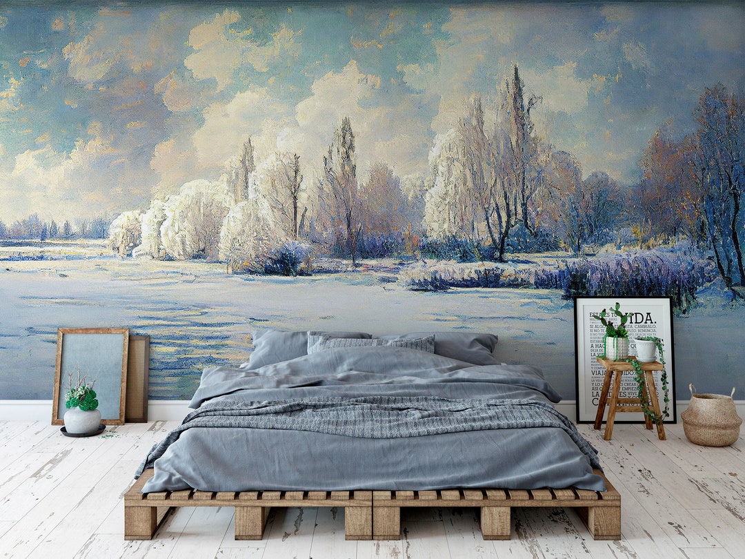 Winter Landscape Wallpaper With Snow in Forest, Wall Mural, Removable ...