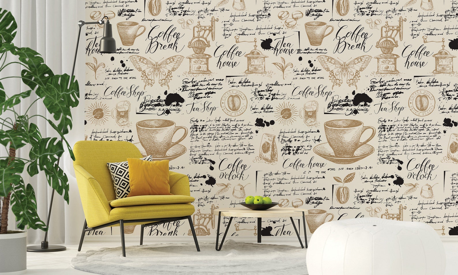 Retro Wallpaper, Tea and Coffee Theme, Wall Mural, Removable Wallpaper ...