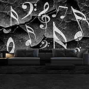 Music Wallpaper, Grunge Cracked, Musical Notes, Removable Wallpaper ...