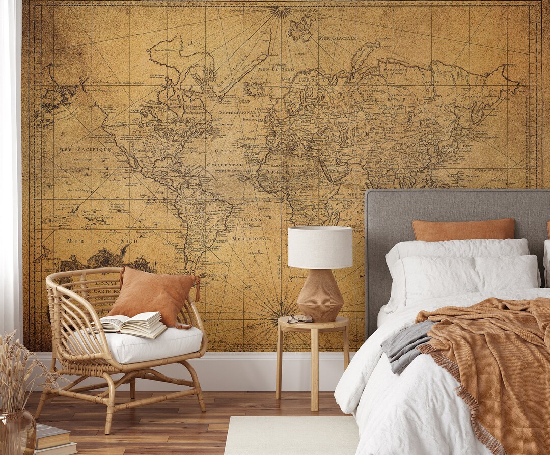 Vintage Map of the World Wallpaper, 1778 Year Wall Mural, Self Adhesive ...
