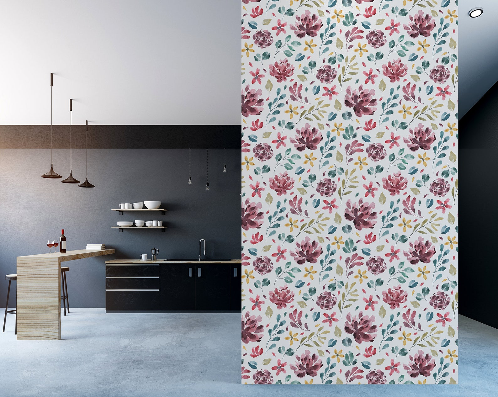 Light Floral Wallpaper With Watercolor Flowers and Leaves - Etsy