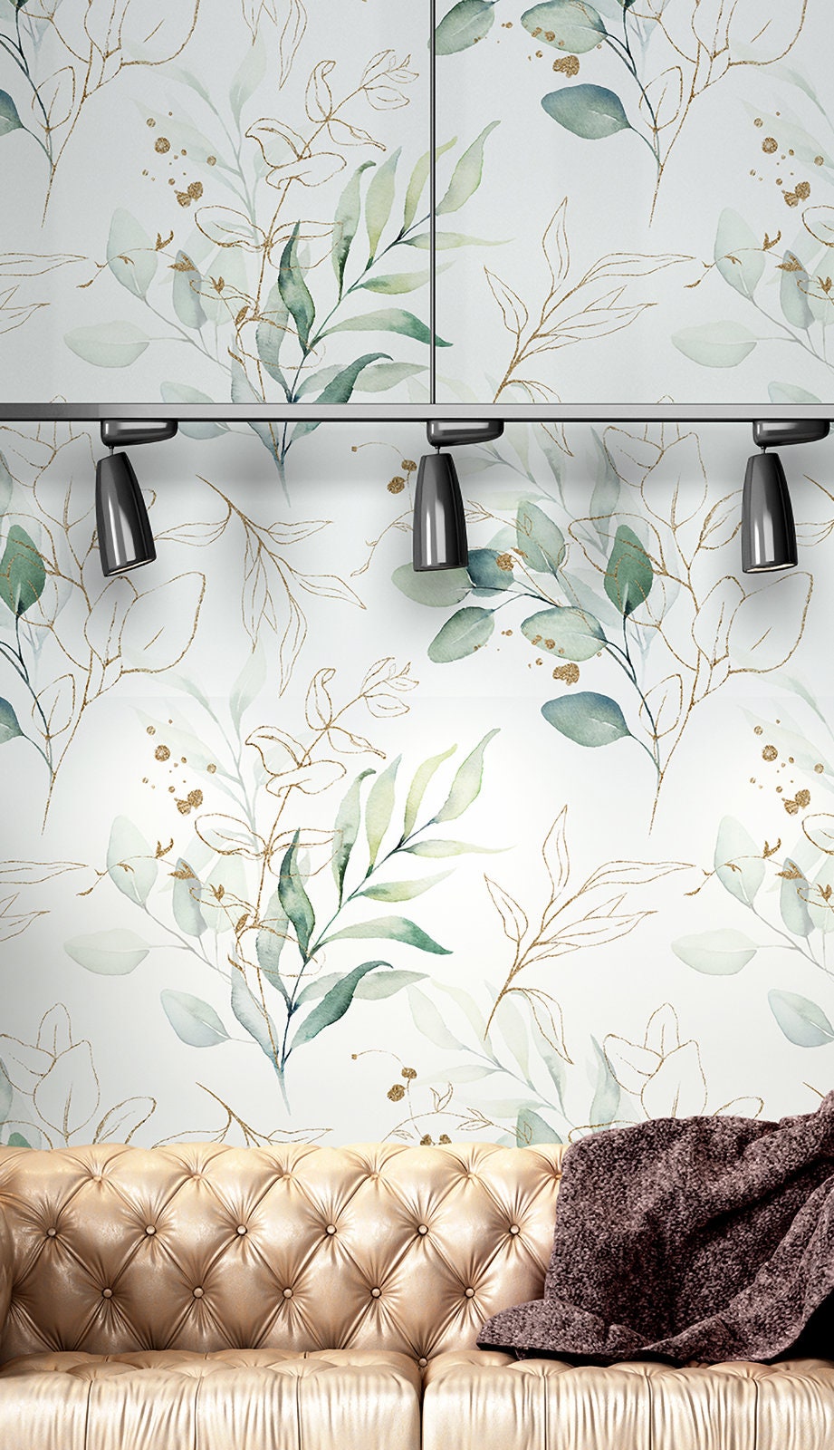 Beautiful Matte Light Green Wallpaper With Watercolor Leaves - Etsy