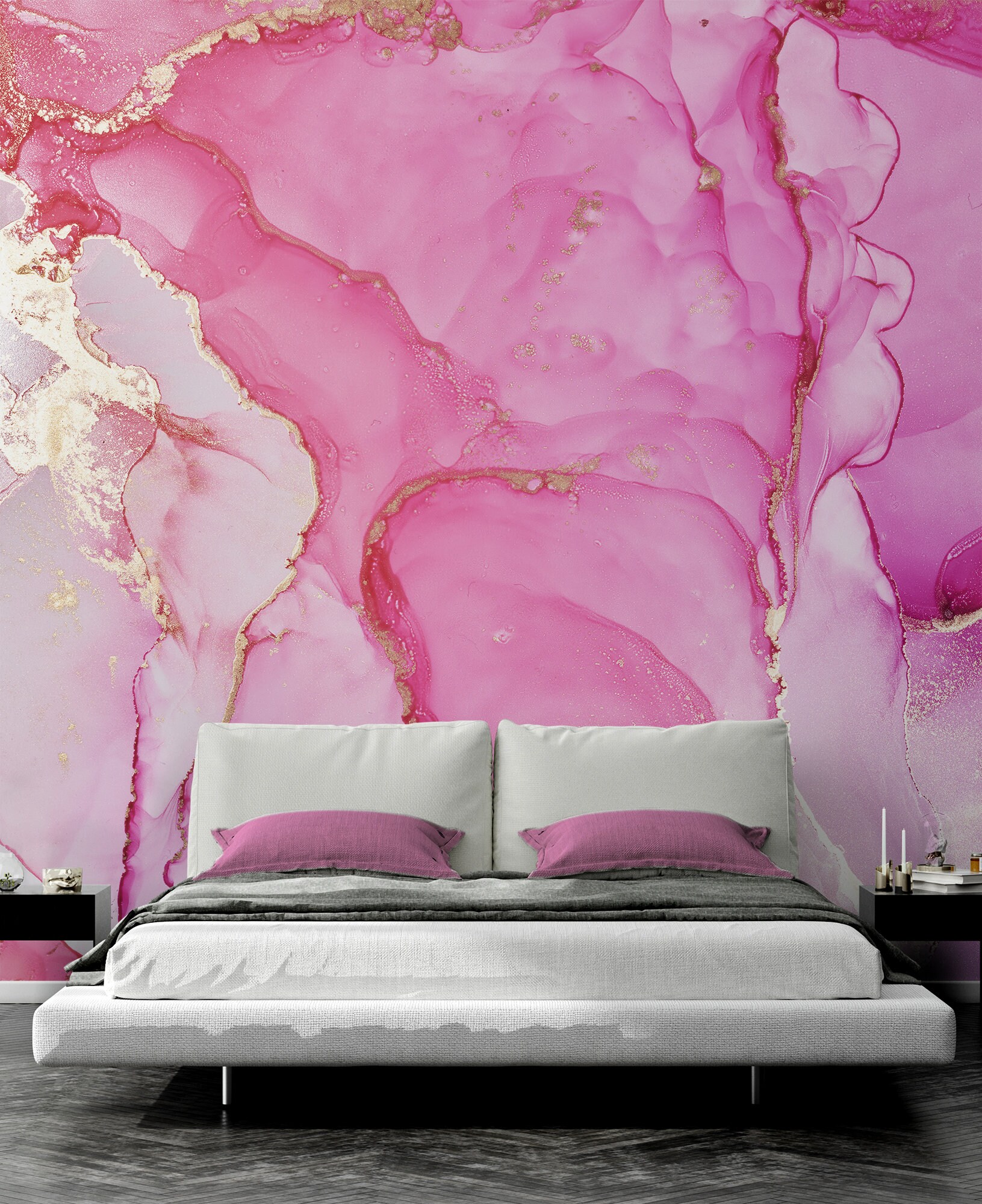Watercolor Pink Marble Photo Wallpaper, Abstract Pink MATTE Wall Mural ...