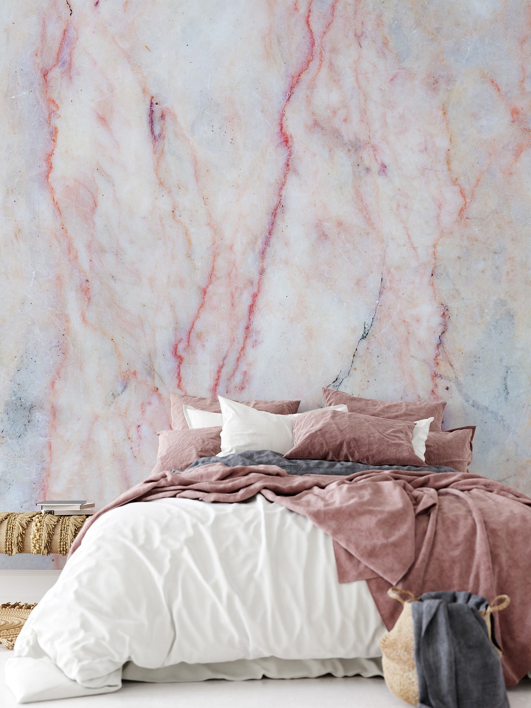 Pink Pastel Marble Wallpaper, Wall Mural, Removable, Self Adhesive ...