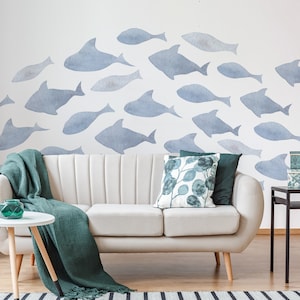 Watercolor Blue Fish Wallpaper, Animal Wall Mural, Self Adhesive (peel ...