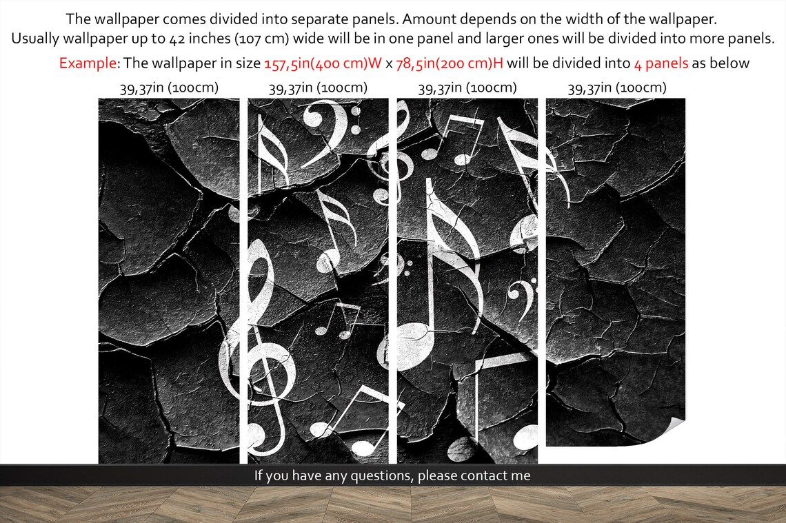 Music Wallpaper Grunge Cracked Musical Notes Removable - Etsy