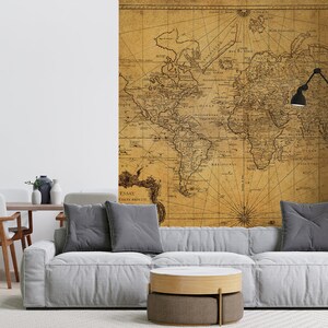 Vintage Map of the World Wallpaper, 1778 Year Wall Mural, Self Adhesive ...