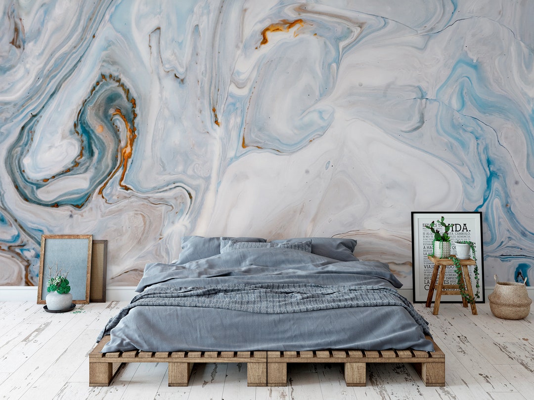 Blue Marble Abstract Wallpaper, Wall Mural, Removable, Self Adhesive ...