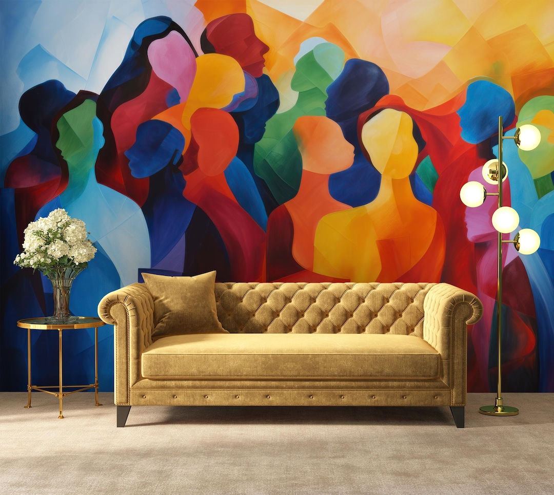 Abstract People Wallpaper, Colorful Watercolor City Wall Mural ...