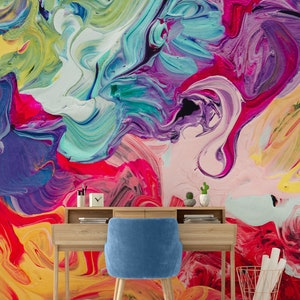 Colorful Modern Art Wallpaper, Wall Mural, Removable Wallpaper, Self ...
