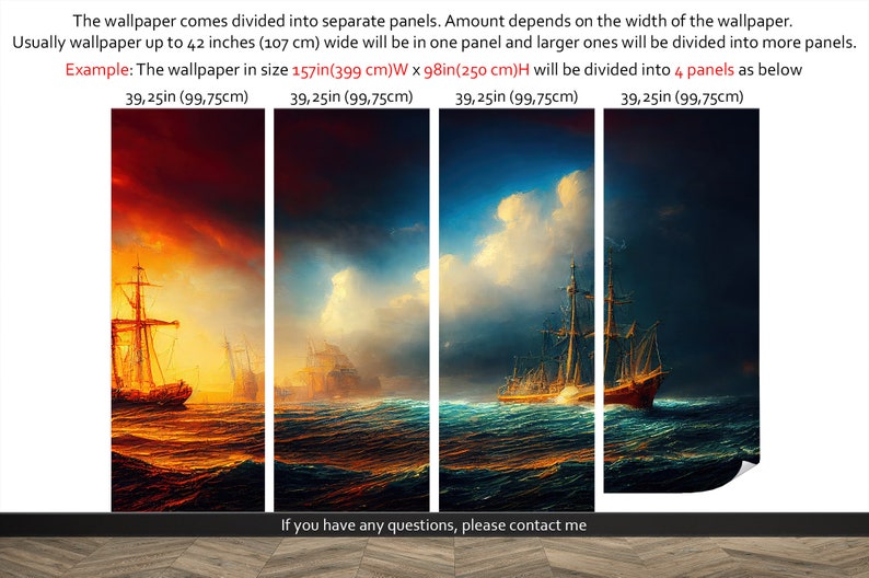 Watercolor Wallpaper With Ships, Ocean, Wall Mural, Removable, Self ...