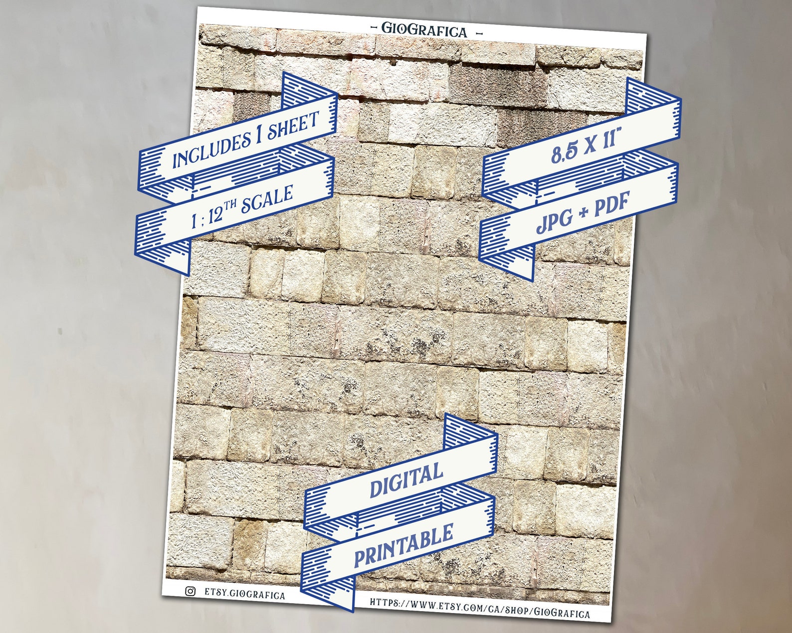 Ancient Limestone Wall Printable Dollhouse Wallpaper Rustic - Etsy