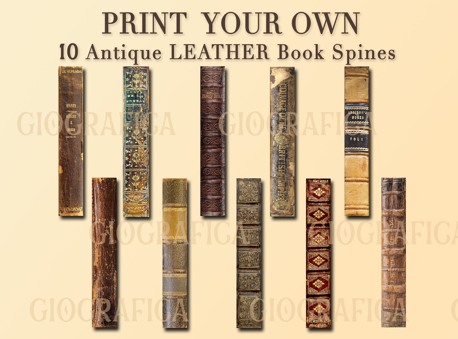 Antique Leather Book Spines: Printable Digital Covers (11x2") - Etsy