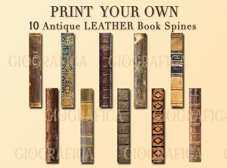 Antique Leather Book Spines: Printable Digital Covers (11x2") - Etsy