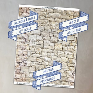 White Stone Wall, Printable Dollhouse Wall 1/12, Masonry, Miniature ...