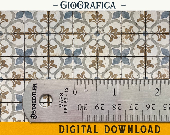 Dollhouse 1:12 Scale Victorian Floral Mosaic Tiles, Printable Floor and ...