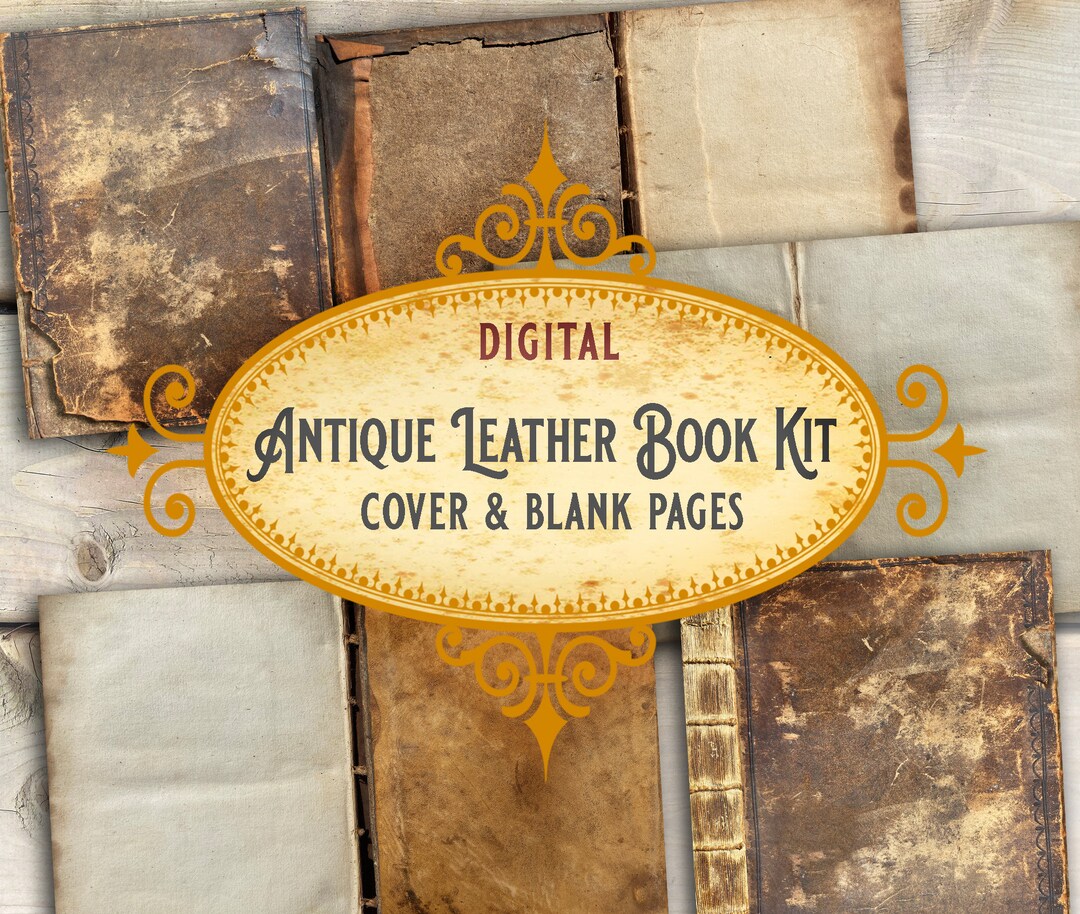 Antique Leather Book Cover Kit: Digital Junk Journal Supplies (digital ...