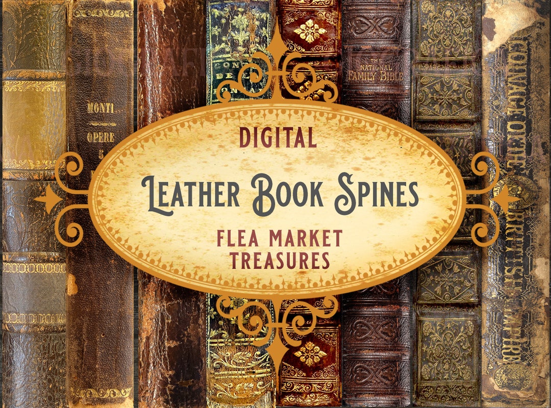 Antique Leather Book Spines Set Digital Book Cover Printable Book Cover Antique Book Journal