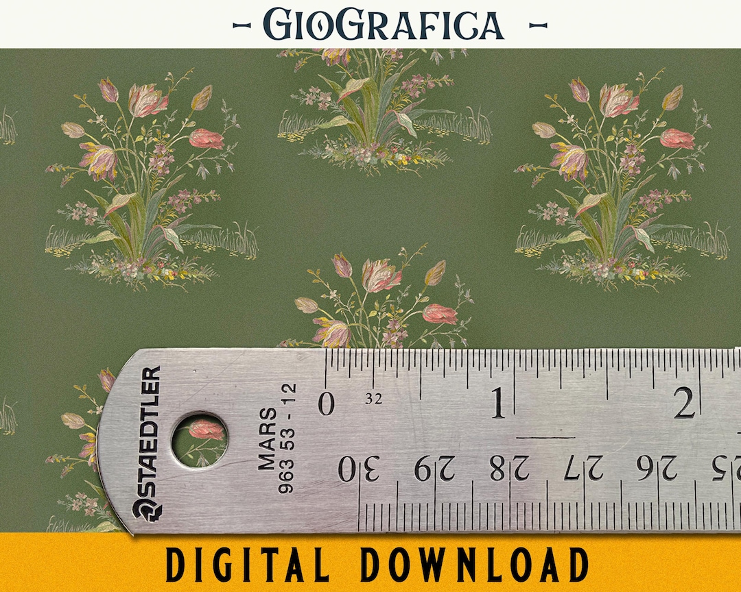 Floral Garden Retro Wallpaper, DIGITAL DOWNLOAD, Printable Dollhouse ...