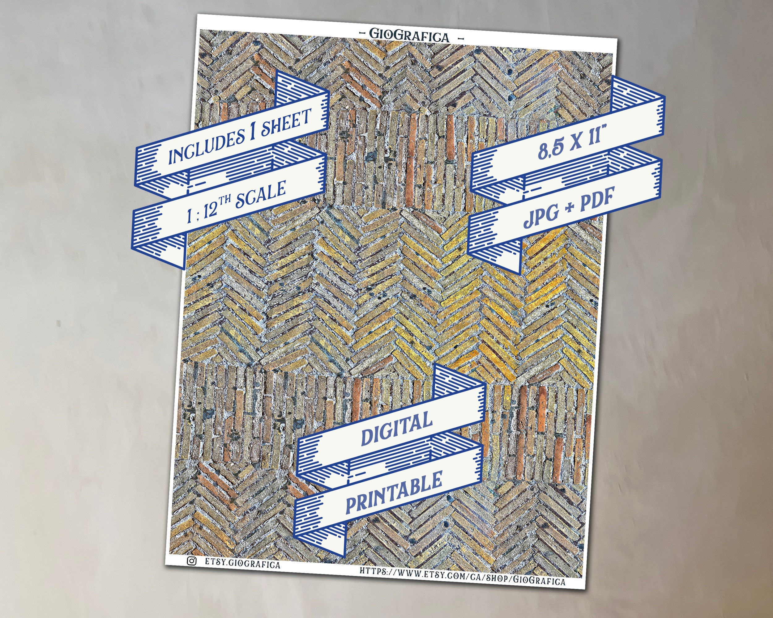 Chevron Roman Brick Paving Printable Dollhouse Floor 1/12 - Etsy Canada
