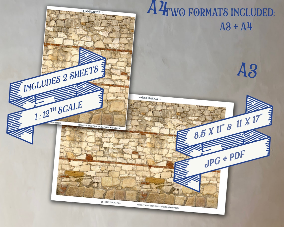 Layered Stone and Brick Wall Printable Dollhouse Brick - Etsy