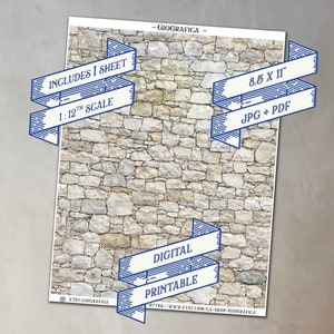 White Dry-stacked Stone Retaining Wall, Printable Dollhouse Wall 1:12 ...