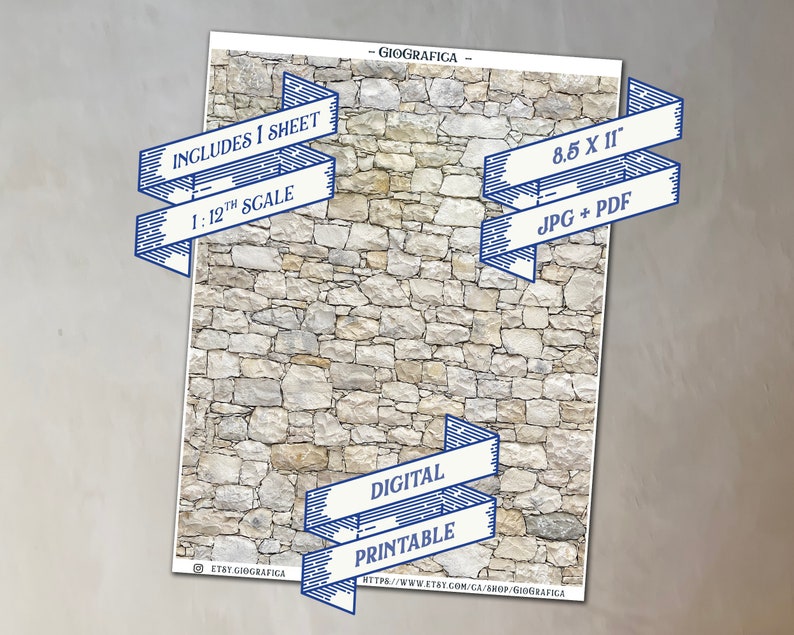 White Dry-stacked Stone Retaining Wall, Printable Dollhouse Miniature ...