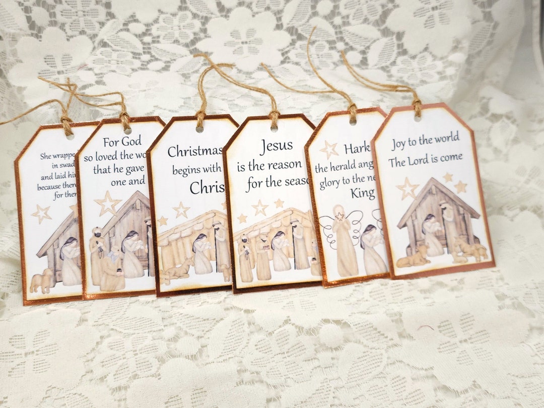 Nativity Christmas Tags, Angel Tags, Jesus in the Manger, Handcrafted ...