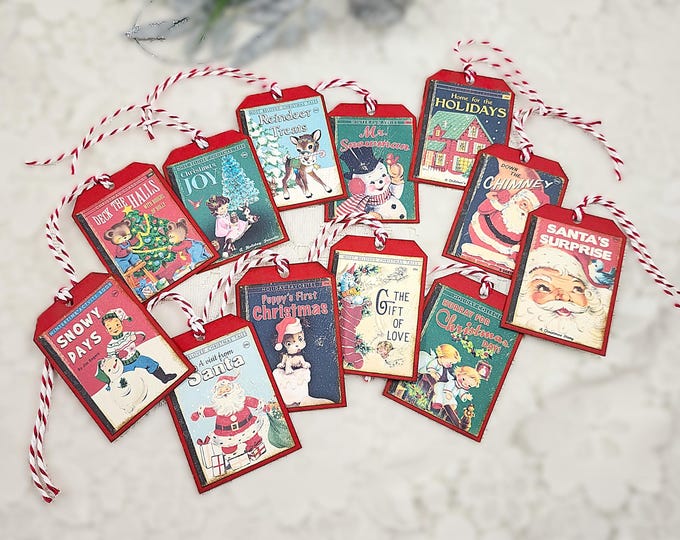 Retro Christmas Book Gift Tags: 60's Style, Set of 12 Ctg088 - Etsy
