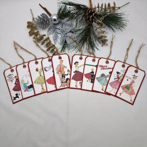 Retro Christmas Gift Tags, Mid Century Ladies Christmas Gift Tags, 60's ...