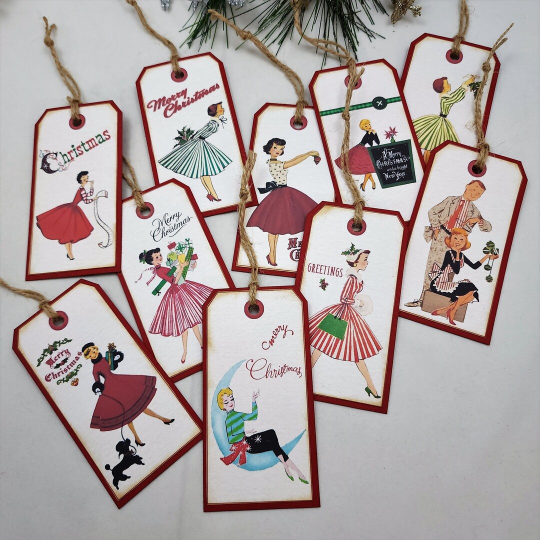 Retro Christmas Gift Tags, Mid Century Ladies, Set of 10 - Etsy