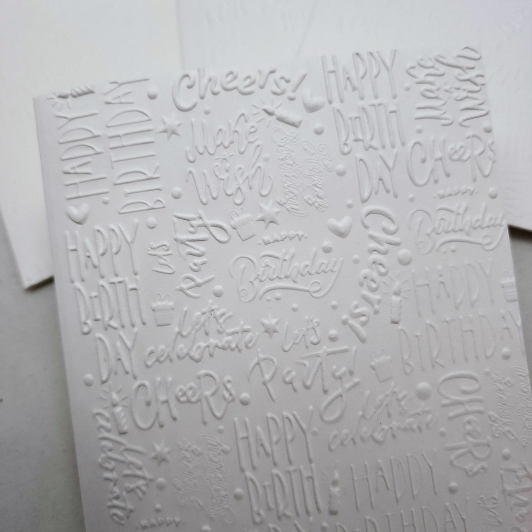 Happy Birthday 4 Card Set of 3D Embossed Note Cards, Handmade White ...