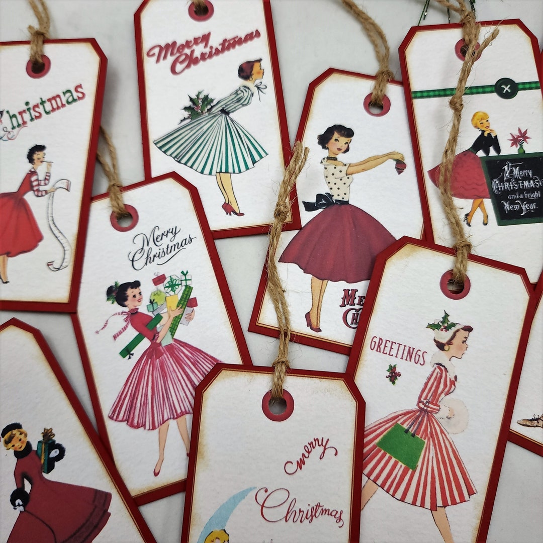 Retro Christmas Gift Tags, Mid Century Ladies Christmas Gift Tags, 60's ...